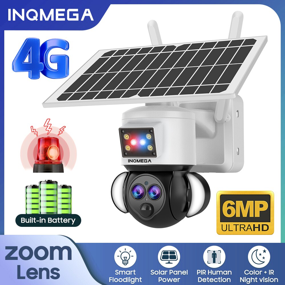 INQMEGA 6MP 3K 12X Zoom Wireless Outdoor WIFI Solar Camera Solar Powe