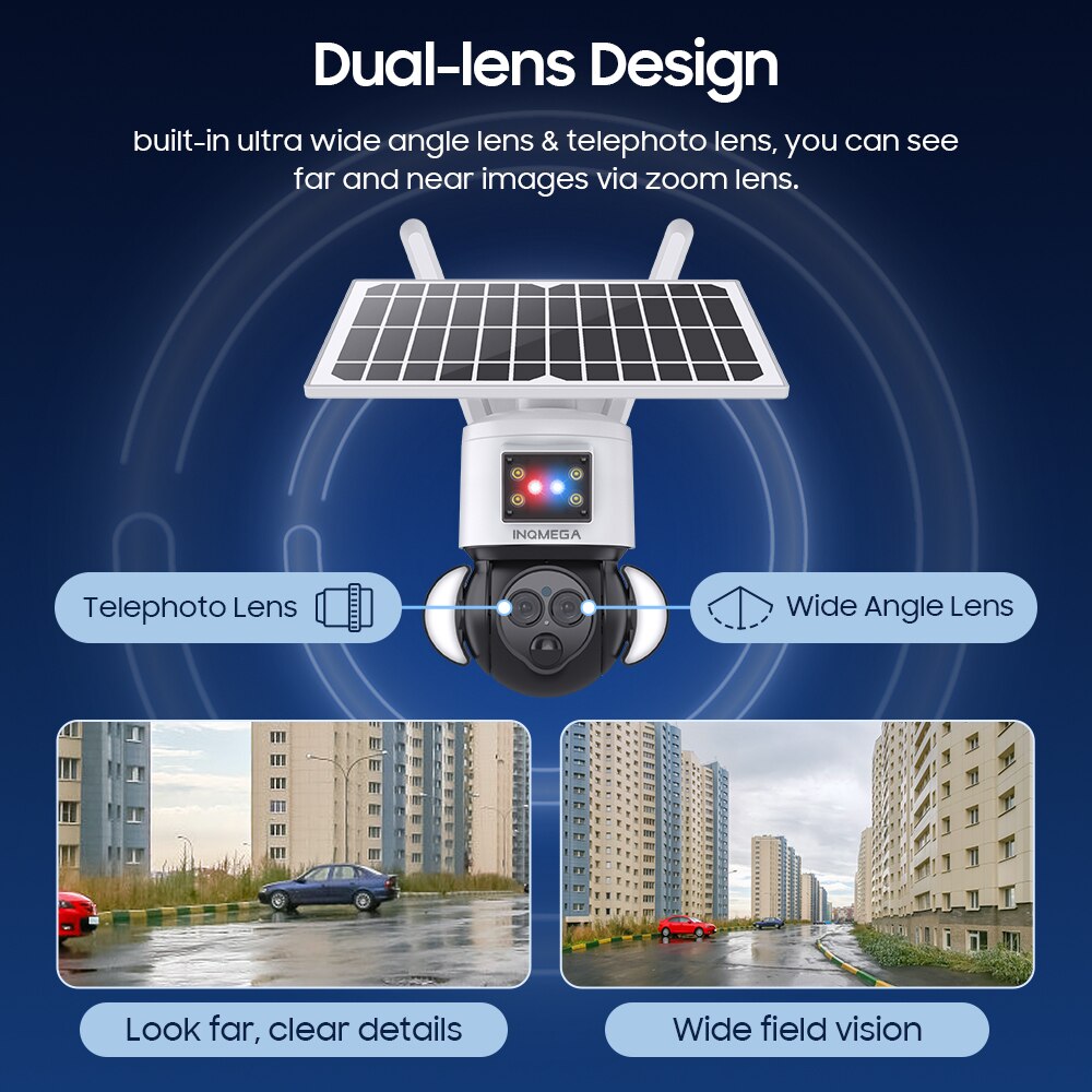 INQMEGA 6MP 3K 12X Zoom Wireless Outdoor WIFI Solar Camera Solar Powe